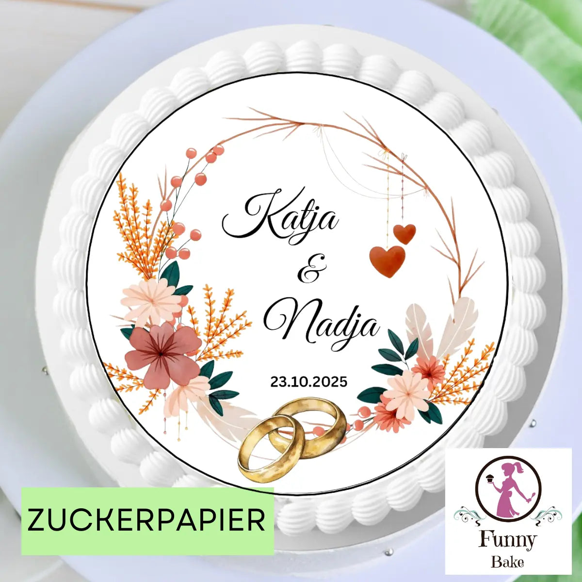 Tortenaufleger Hochzeit Boho Orange esspapier Fondant|Funnybake – Funny ...